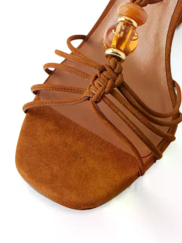 JIMMY CHOO Suede Wedge Sandals With Bead Embellishment - Brown