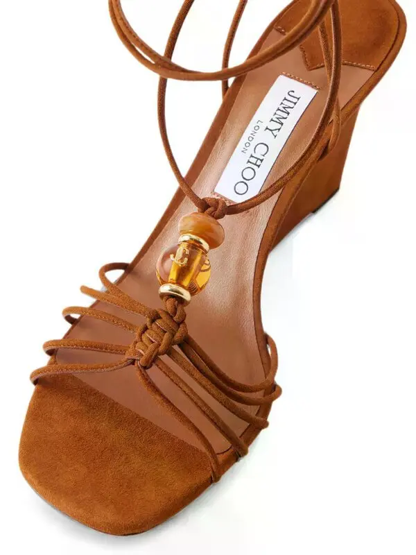 JIMMY CHOO Suede Wedge Sandals With Bead Embellishment - Brown