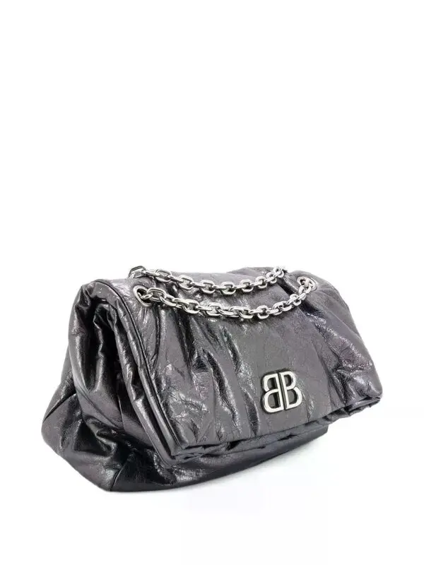 Balenciaga Monaco Chain Flap Leather Medium Shoulder Bag - Silver