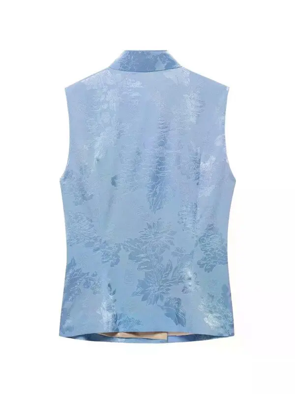 Shanghai Tang Floral Jacquard Sleeveless Mandarin Collar Top - Blue