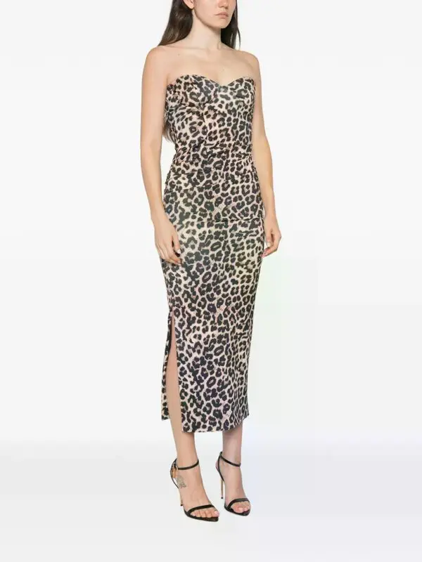 TWENTY FOURHAITCH Leopard Print Strapless Midi Dress