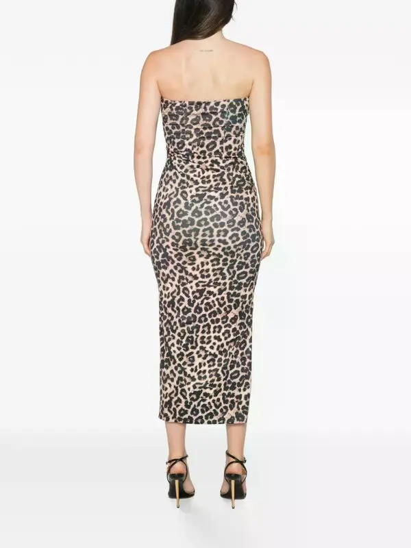 TWENTY FOURHAITCH Leopard Print Strapless Midi Dress