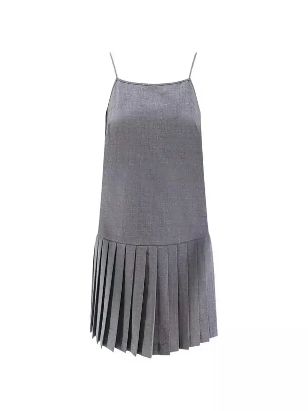 SEMICOUTURE Ribbed Knit V-neck Mini Dress With Pleated Skirt And Buckle Fastening