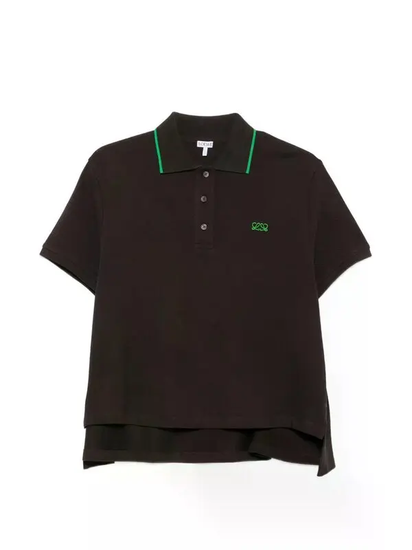 Loewe Logo Embroidered Tipped Polo Shirt - Black