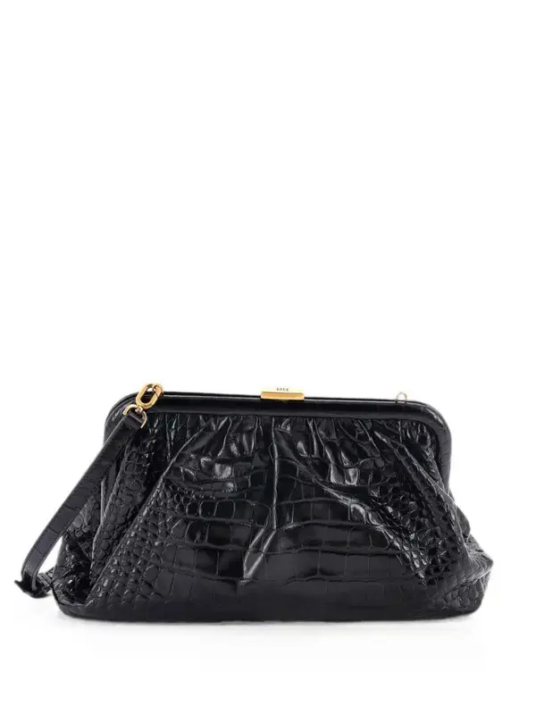 Balenciaga Cloud Crocodile Embossed Leather Large Clutch Bag - Black