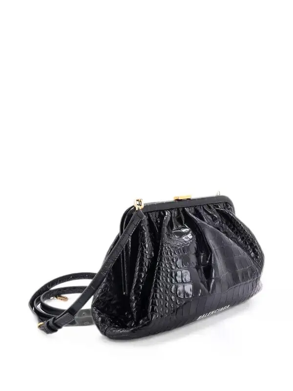 Balenciaga Cloud Crocodile Embossed Leather Large Clutch Bag
