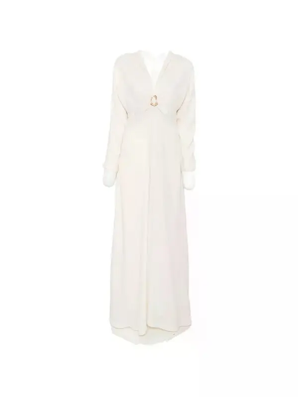FORTE_FORTE Hammered-ring V-neck Maxi Dress - Neutrals