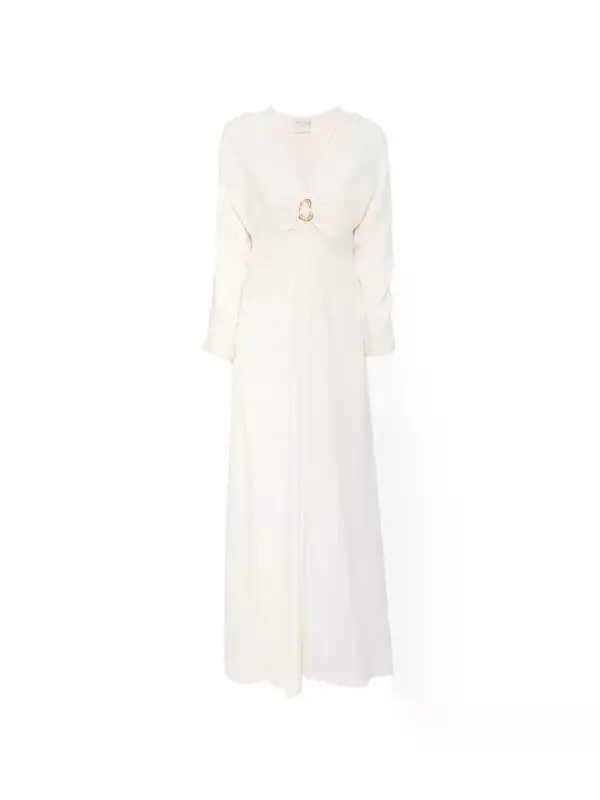 FORTE_FORTE Hammered-ring V-neck Maxi Dress - Neutrals