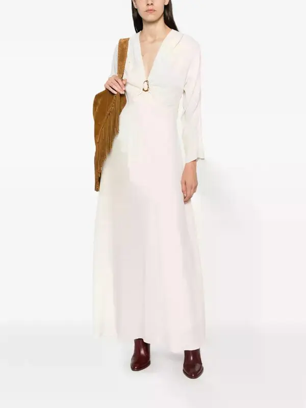 FORTE_FORTE Hammered-ring V-neck Maxi Dress - Neutrals