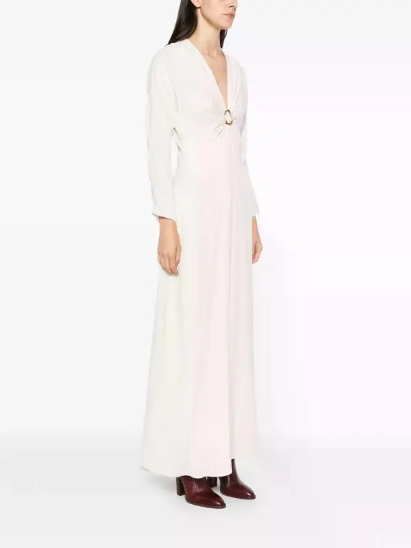 FORTE_FORTE Hammered-ring V-neck Maxi Dress - Neutrals