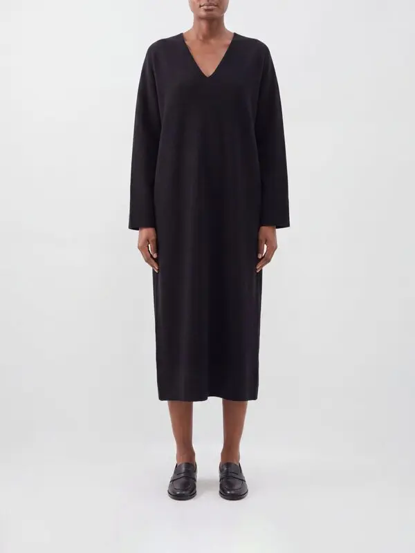 THE ROW Long Sleeve V-neck Maxi Dress
