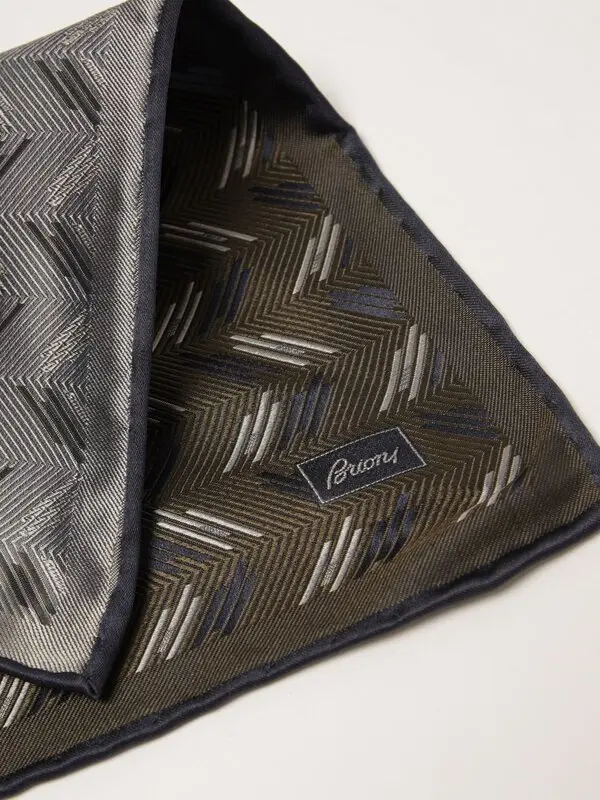 Brioni Chevron Pattern Square Silk Scarf With Contrast Logo