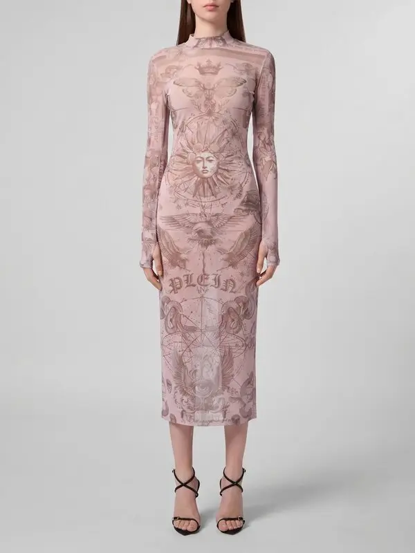 Philipp Plein Long Sleeve Printed Dress - Fuchsia
