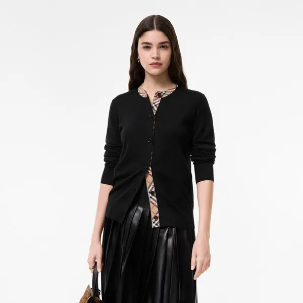 Burberry Check Trim Wool Cardigan