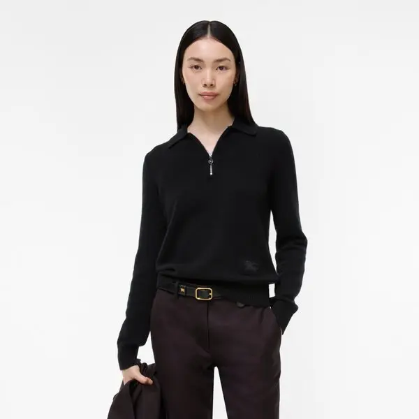 Burberry Long-sleeve Cashmere Polo Shirt - Black