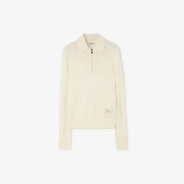 Burberry Long-sleeve Cashmere Polo Shirt - Ceramic White