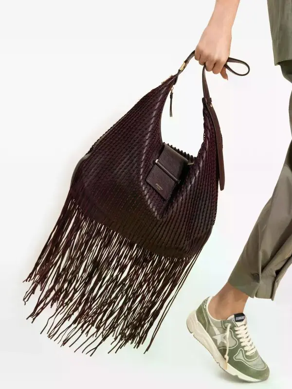 JIMMY CHOO Medium Bar Fringe-trimmed Shoulder Bag - Red