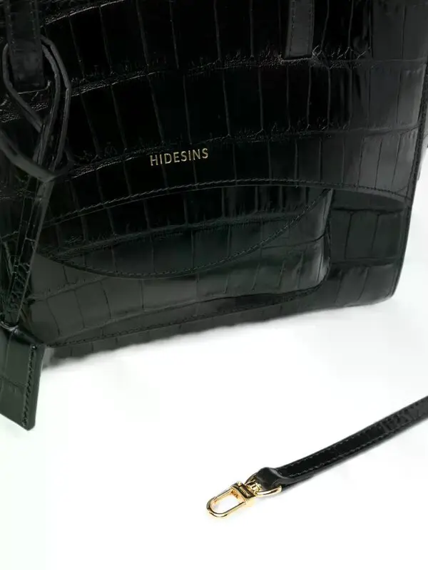 HIDESINS Flap M Croc-effect Leather Tote Bag - Black