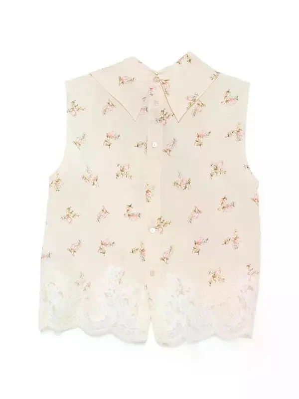 P.a.r.o.s.h Floral-print Lace-trim Blouse