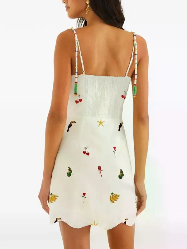 Farm Rio Off- Embroidered Beaded Mini Dress