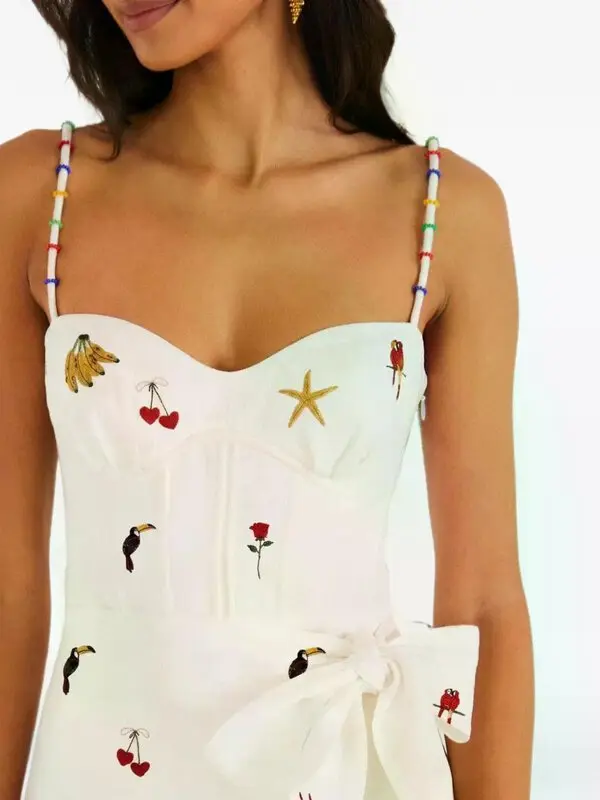Farm Rio Off- Embroidered Beaded Mini Dress