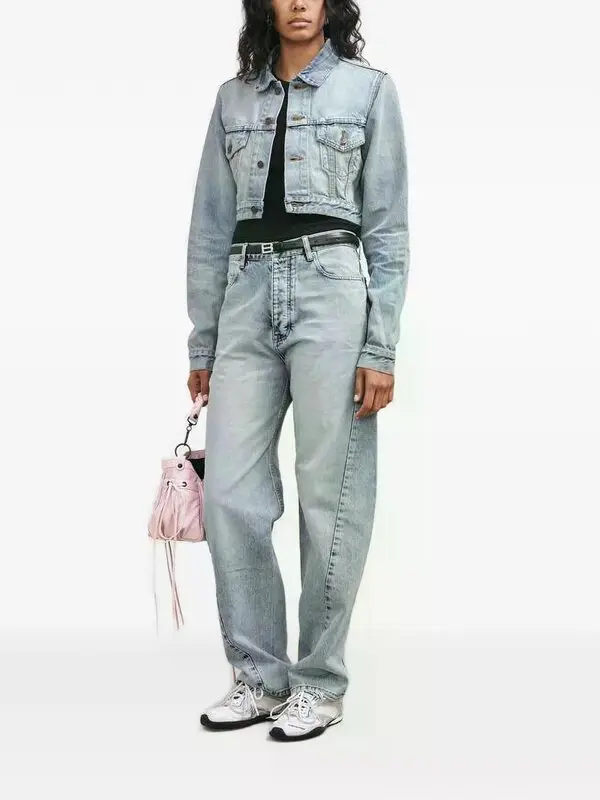 Balenciaga Cropped Distressed Denim Jacket - Blue