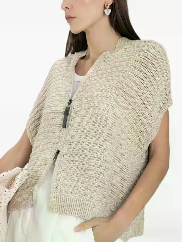 Brunello Cucinelli Sequin-embellished Open-knit Cardigan - Neutrals