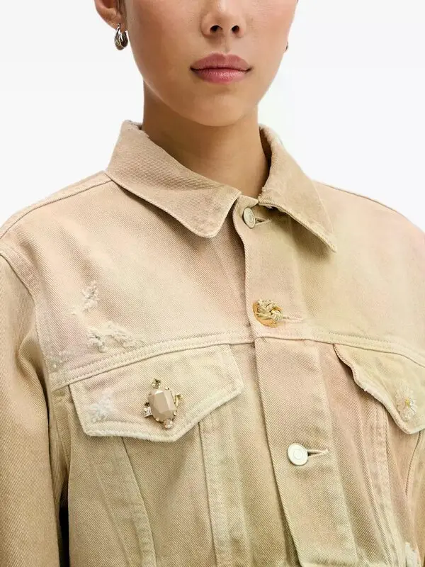 VICOLO Embellished Cropped Denim Jacket