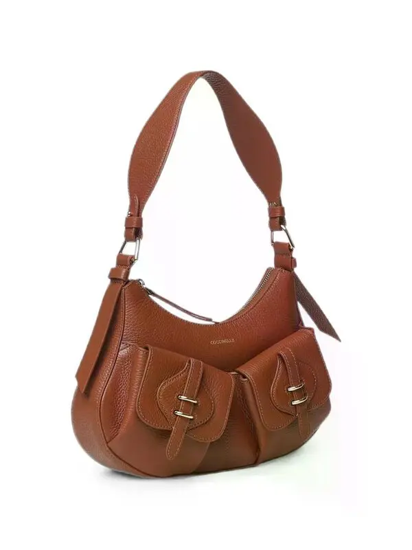 COCCINELLE Pocket-detail Grained-leather Shoulder Bag - Brown