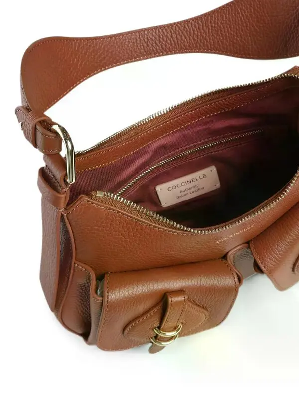 COCCINELLE Grained Leather Shoulder Bag With Pocket Details