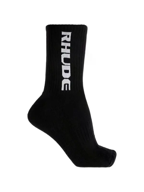 Rhude Logo-intarsia Ribbed-knit Socks