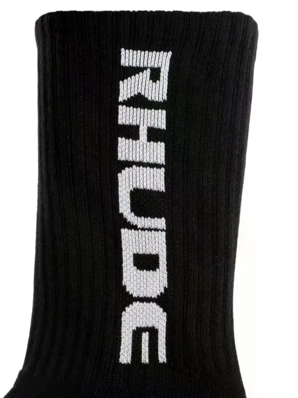 Rhude Logo-intarsia Ribbed-knit Socks