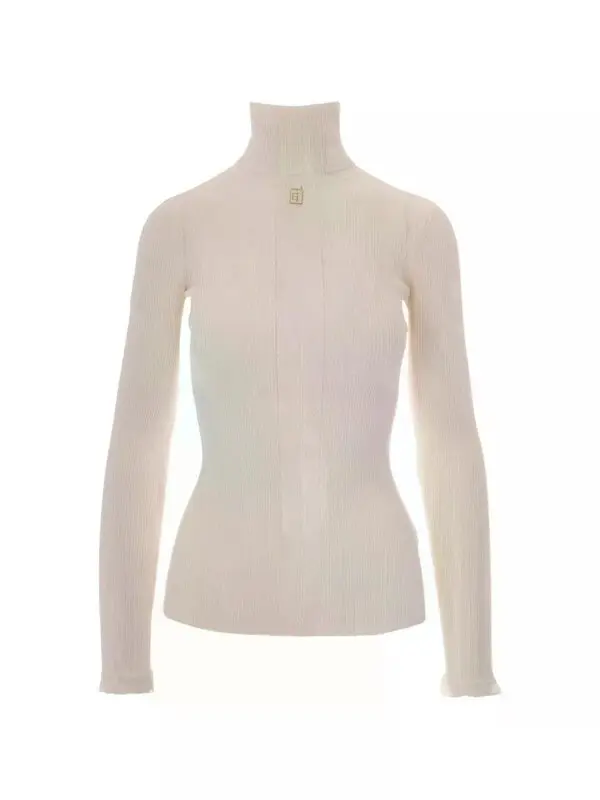 Elisabetta Franchi Ribbed-knit Logo-plaque Sweater - Neutrals