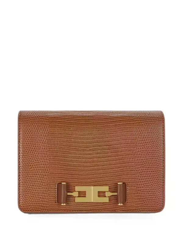 Elisabetta Franchi Lizard-effect Logo-plaque Shoulder Bag - Brown