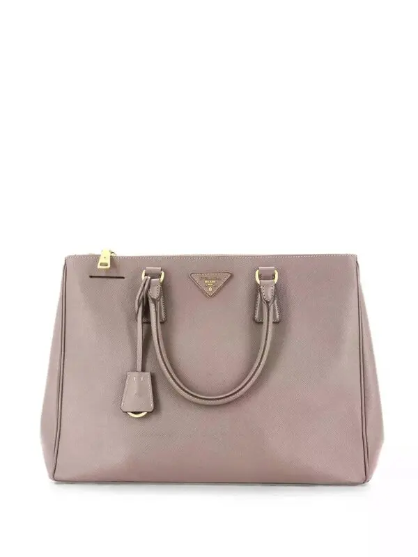 Prada Lux Saffiano Leather Double Zip Tote Bag - Neutrals
