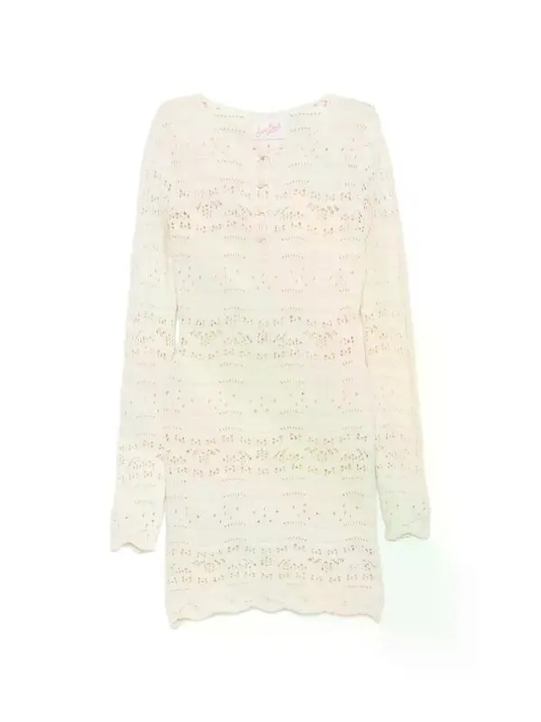 MC2 SAINT BARTH Crochet Knit Long Sleeve Mini Dress - Neutrals