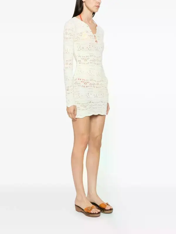 MC2 SAINT BARTH Crochet Knit Long Sleeve Mini Dress