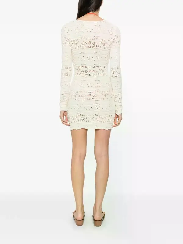 MC2 SAINT BARTH Crochet Knit Long Sleeve Mini Dress