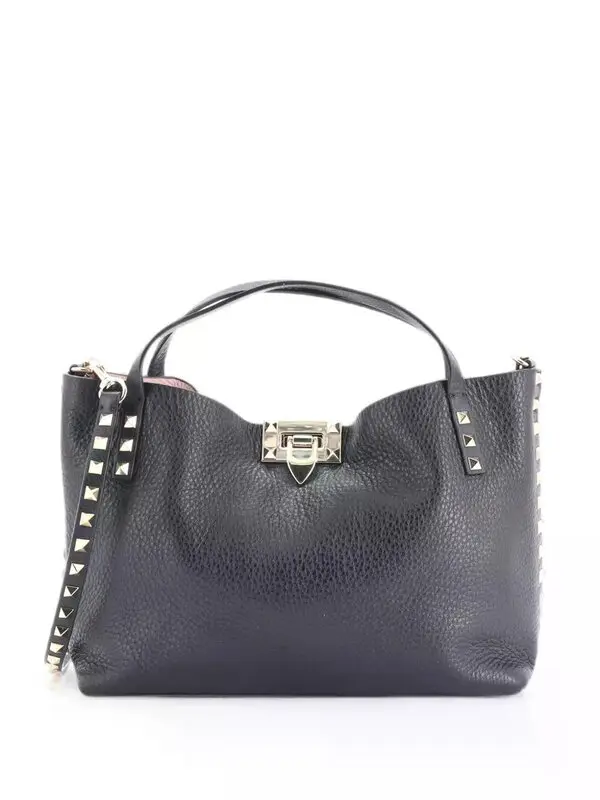 Valentino Garavani Rockstud Convertible Flip Lock Leather Medium Tote Bag - Black