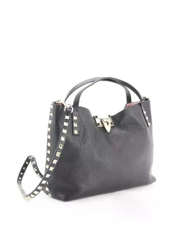 Valentino Garavani Rockstud Convertible Flip Lock Leather Medium Tote Bag - Black