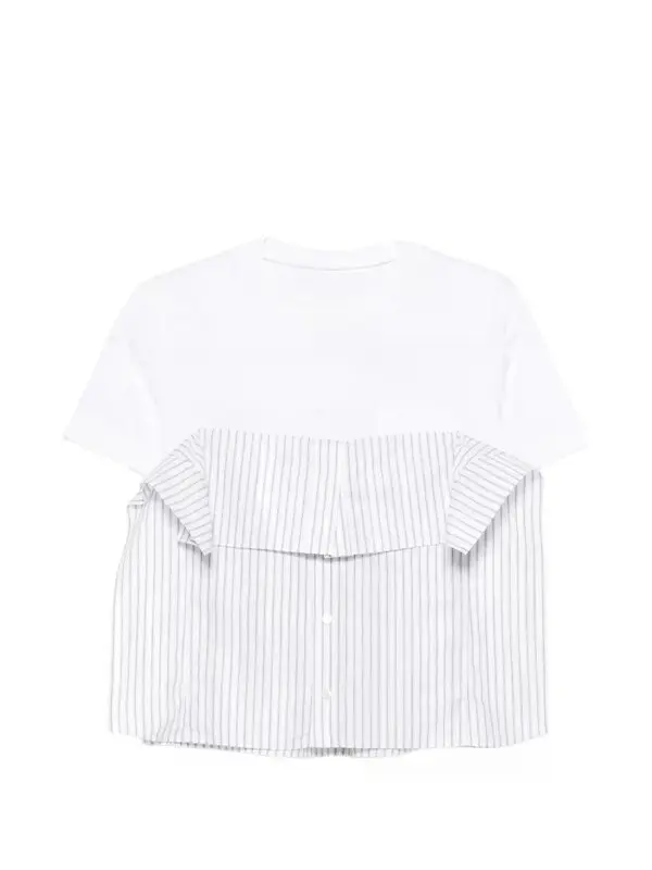 Sacai Striped Ruffled-detail T-shirt - White