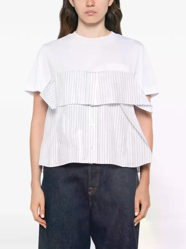 Sacai Striped Ruffled Detail T-shirt - White