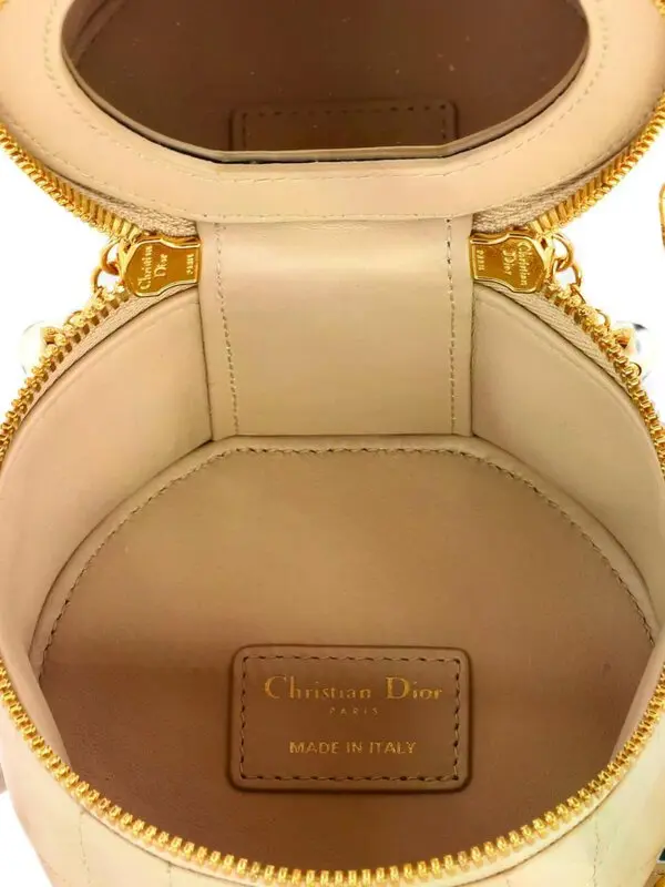 Dior Round Vanity On Chain Cannage Quilt Lambskin Mini Pouch