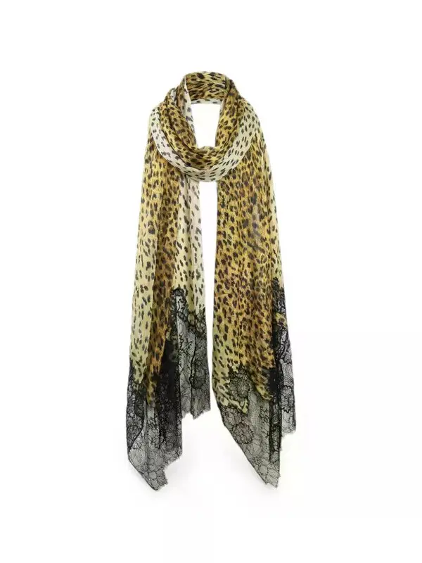 Valentino Garavani Leopard-print Lace-trim Scarf - Neutrals