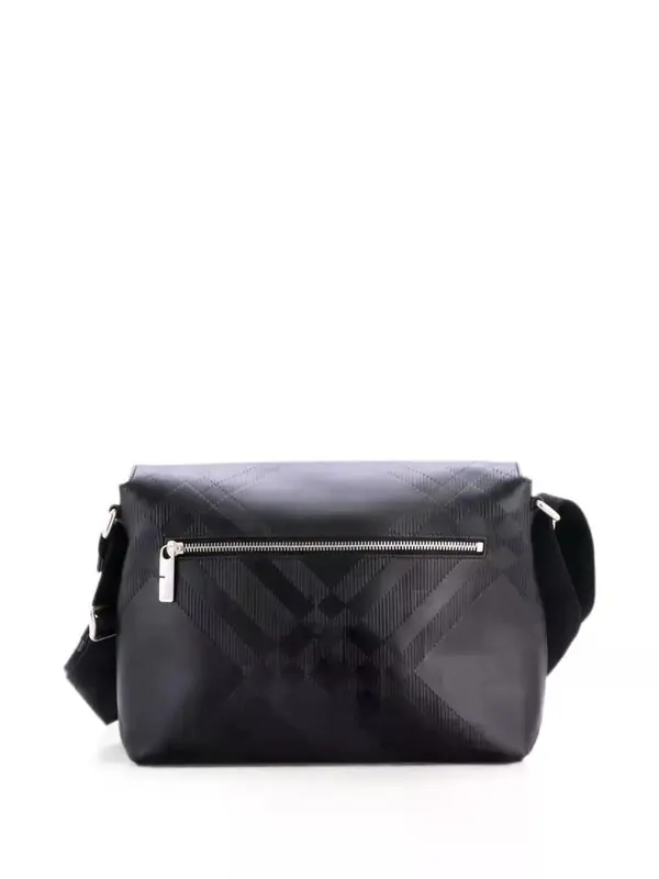 Burberry Full Flap Messenger Bag Check Embossed Leather Medium Crossbody Bag