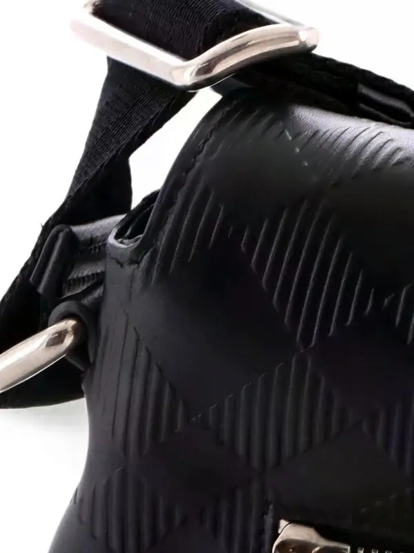 Burberry Full Flap Messenger Bag Check Embossed Leather Medium Crossbody Bag