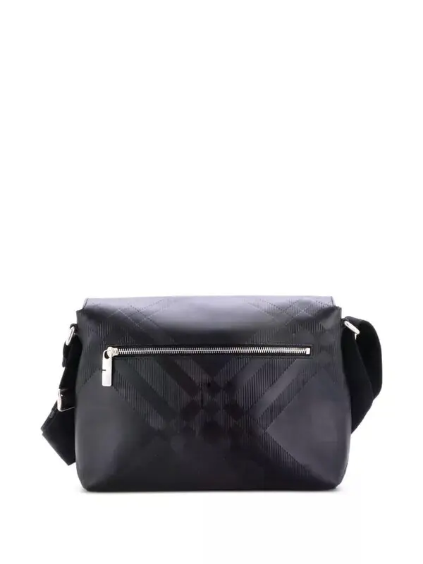Burberry Check Embossed Leather Messenger Bag - Black