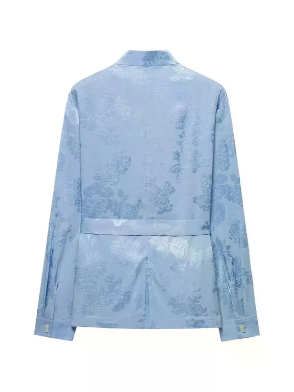 Shanghai Tang Floral Jacquard Belted Shirt - Blue