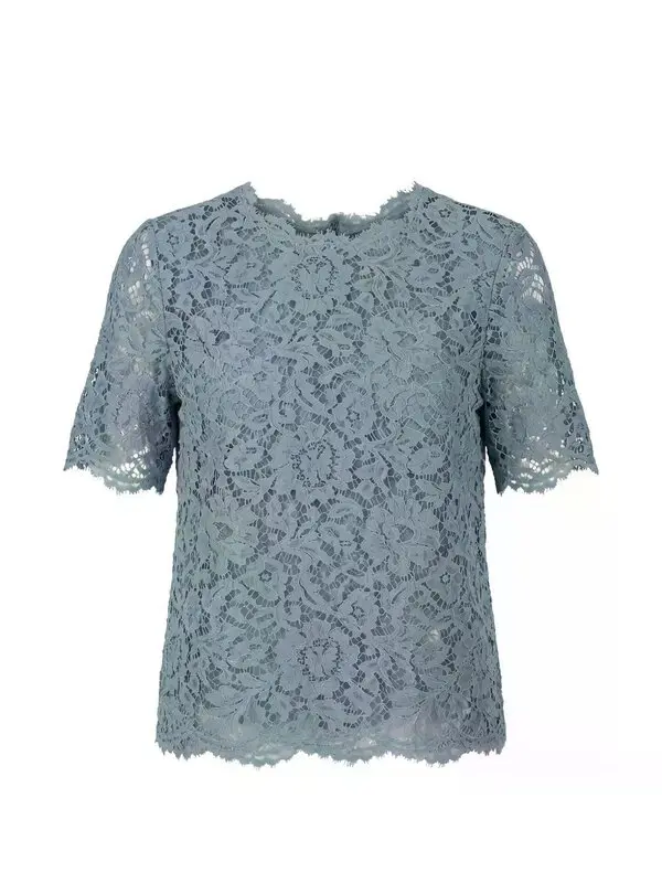 Valentino Garavani Floral-lace Short-sleeve Top - Blue