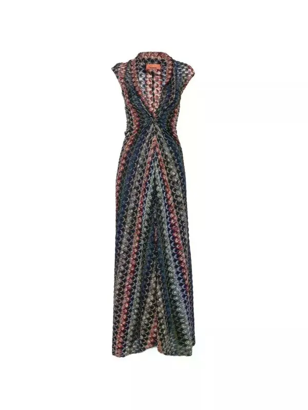 Missoni Torchon Raschel Maxi Dress With V-neck And Asymmetric Hem - Blue